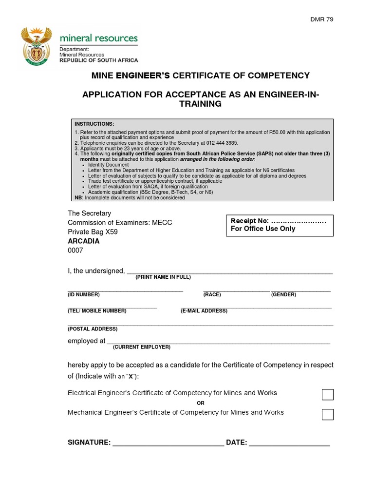 DMR 79 MECC Application Form For Acceptance As An EIT-4 | PDF | Engineer | Diploma