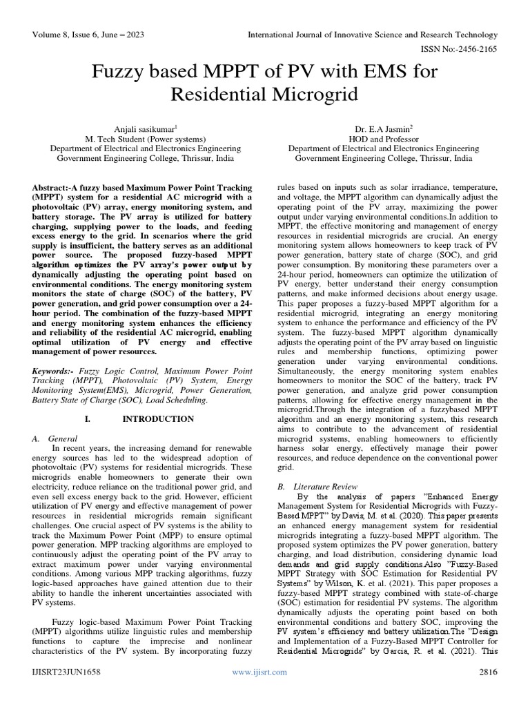 Fuzzy Based MPPT of PV With EMS For Residential Microgrid | PDF ...