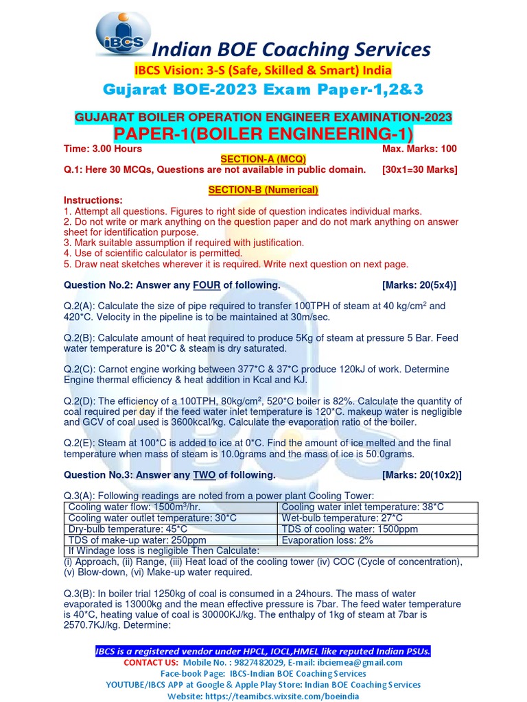 Gujarat BOE Exam 2023 Papers Overview | PDF | Boiler | Water