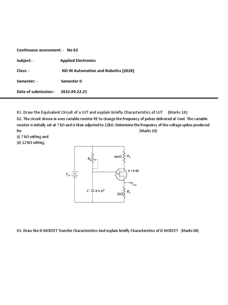Applied Electronics Assessment 2022 | PDF | Science & Mathematics ...