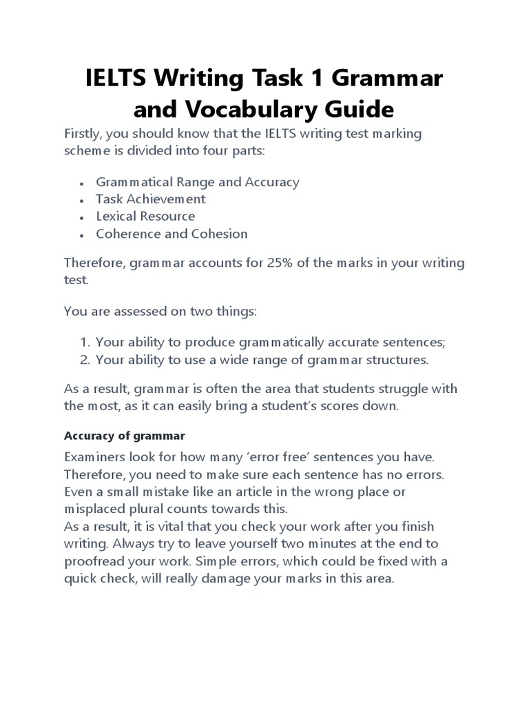 IELTS Writing Task 1 Grammar and Vocabulary Guide | PDF | Grammatical ...