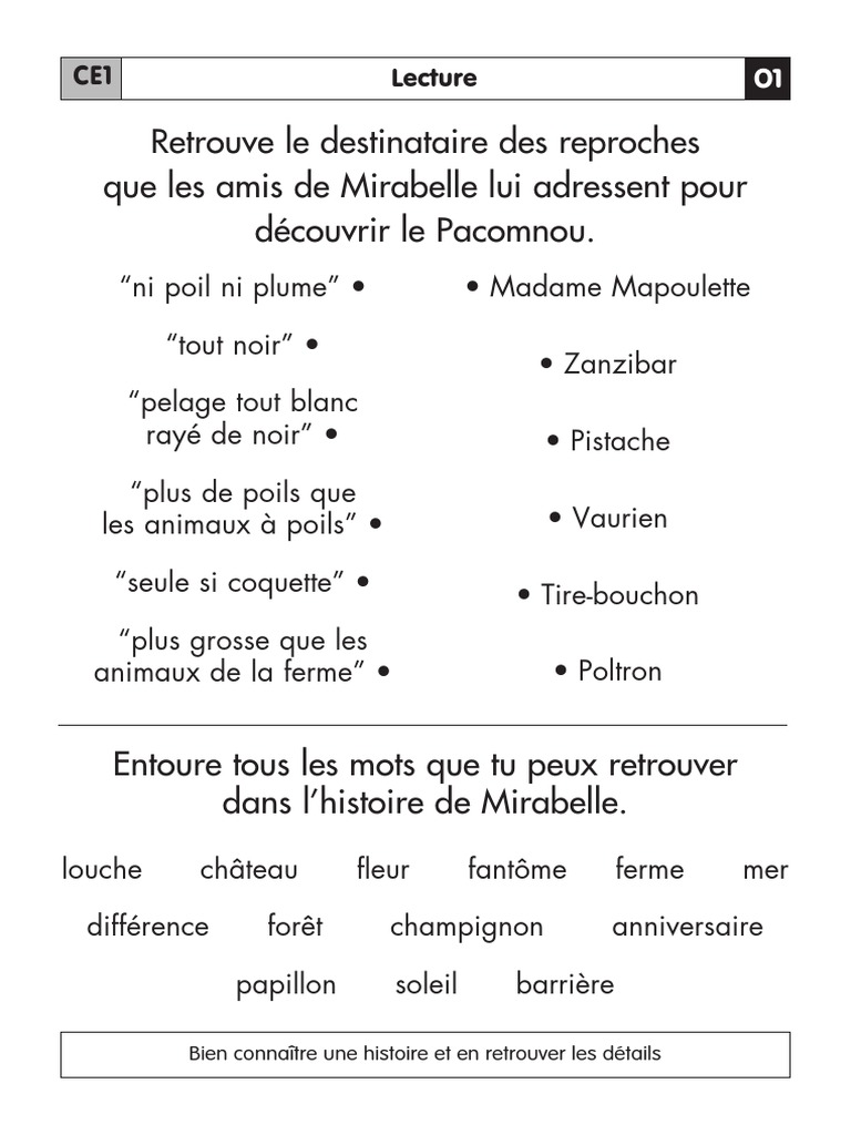 Fiches de lecture CE1 à imprimer | PDF