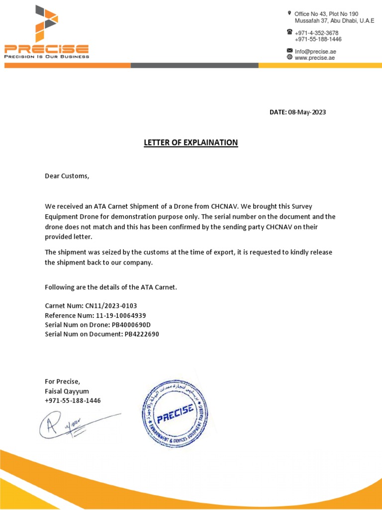 Explanation Letter For Customs Ata Carnet | PDF