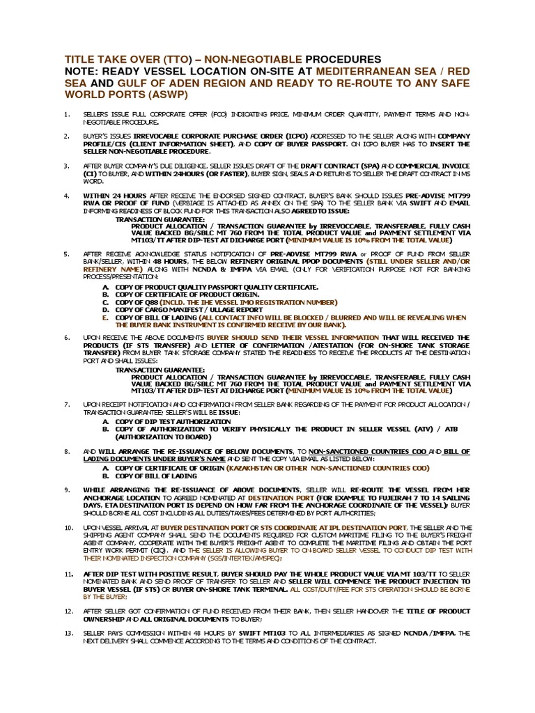 TTO Procedures for Oil and Gas Transactions | PDF | Letter Of Credit ...