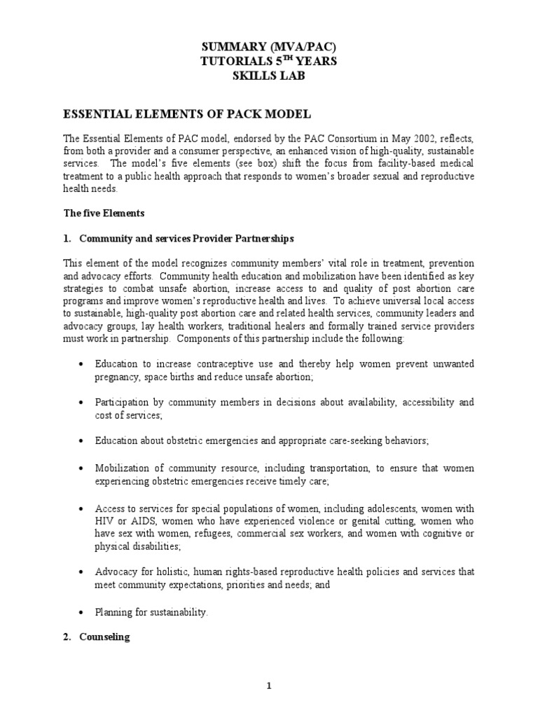 Essential Elements of Pac Model Notes | PDF | Abortion | Birth Control