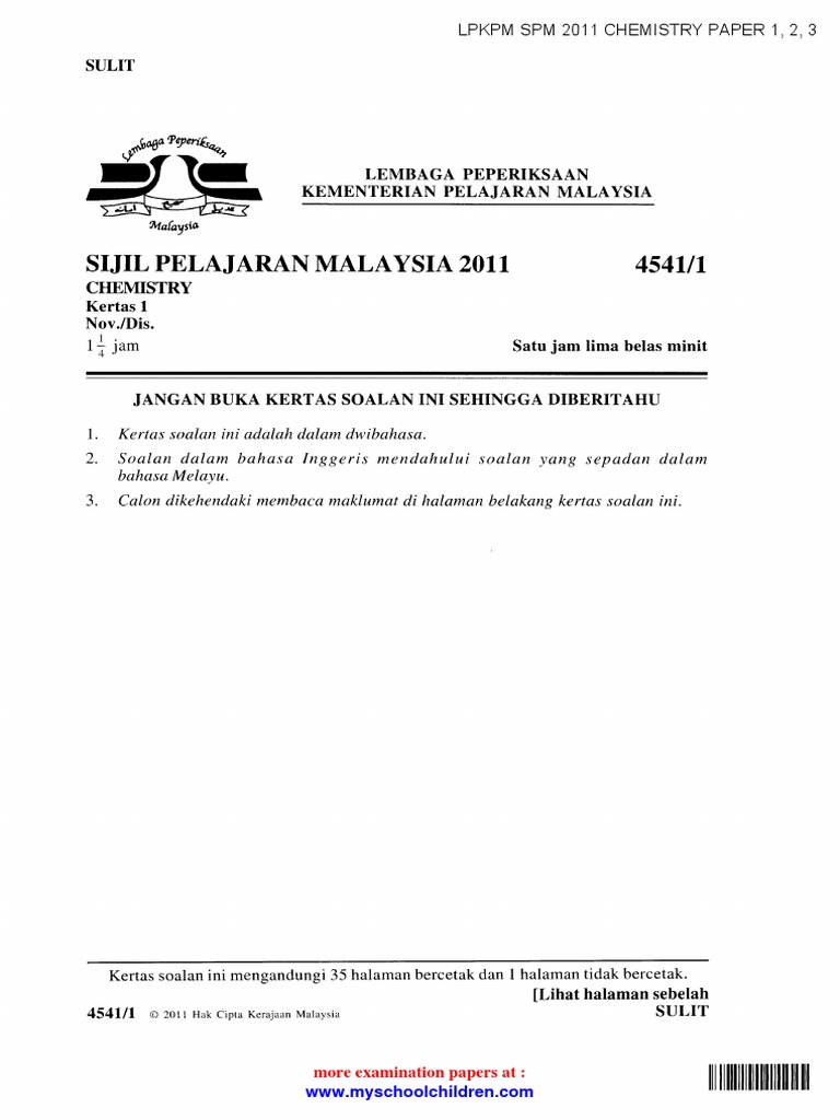 2011 SPM Chemistry K1 | PDF