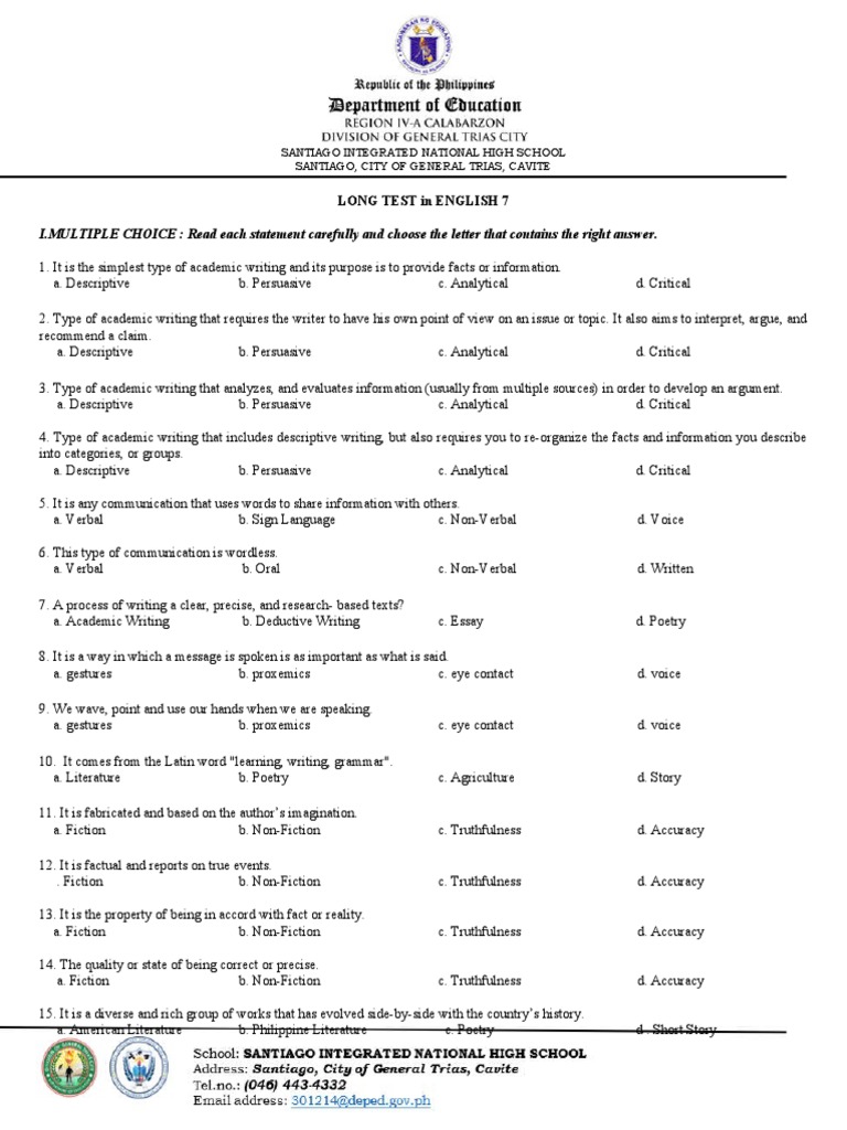 4th Periodical Test 22 23 | PDF | Communication | Nonverbal Communication