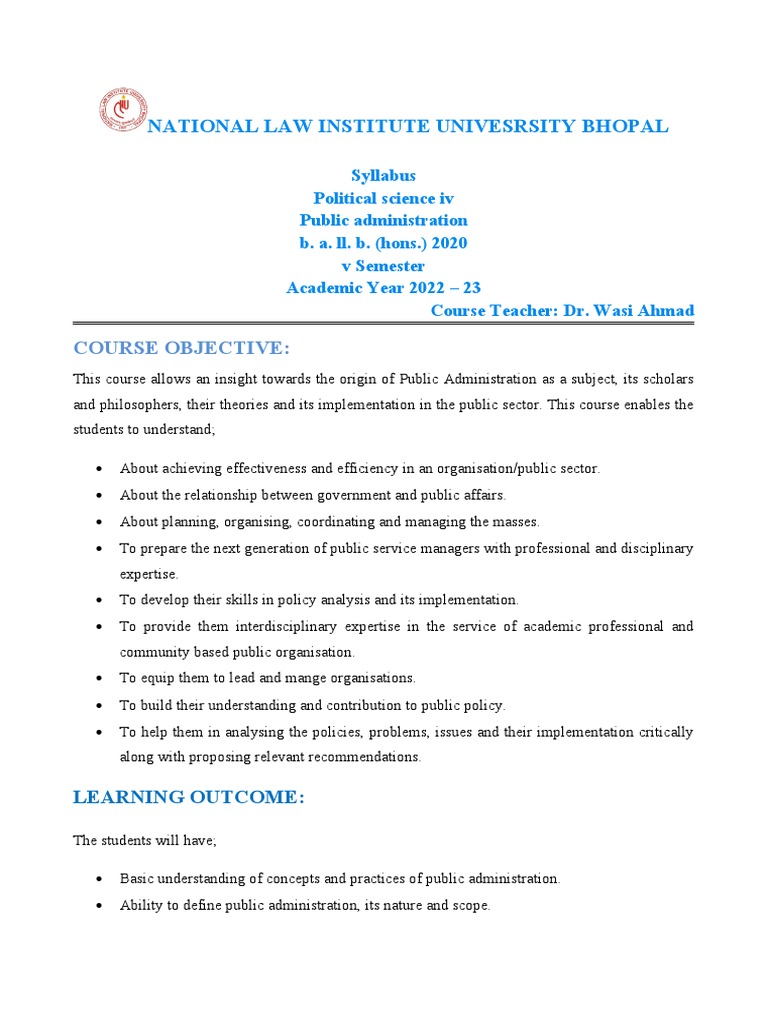 Syllabus Template - DR WASI AHMAD | PDF | Public Administration | Theory