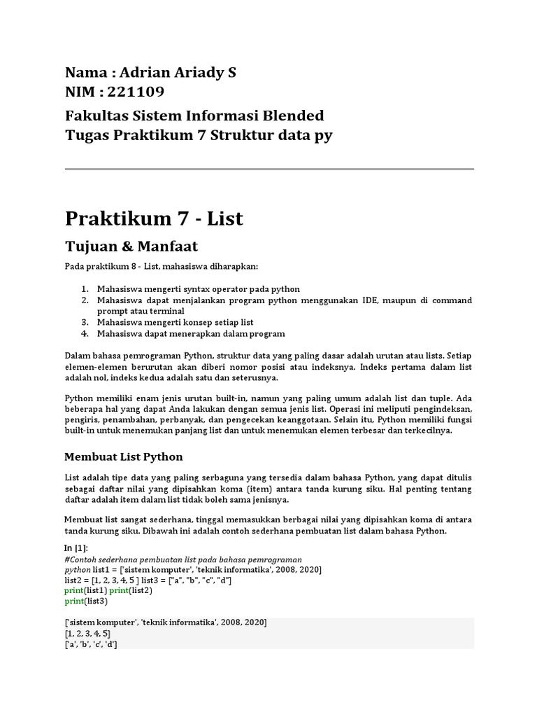 Panduan Praktikum Python List | PDF | Komputer
