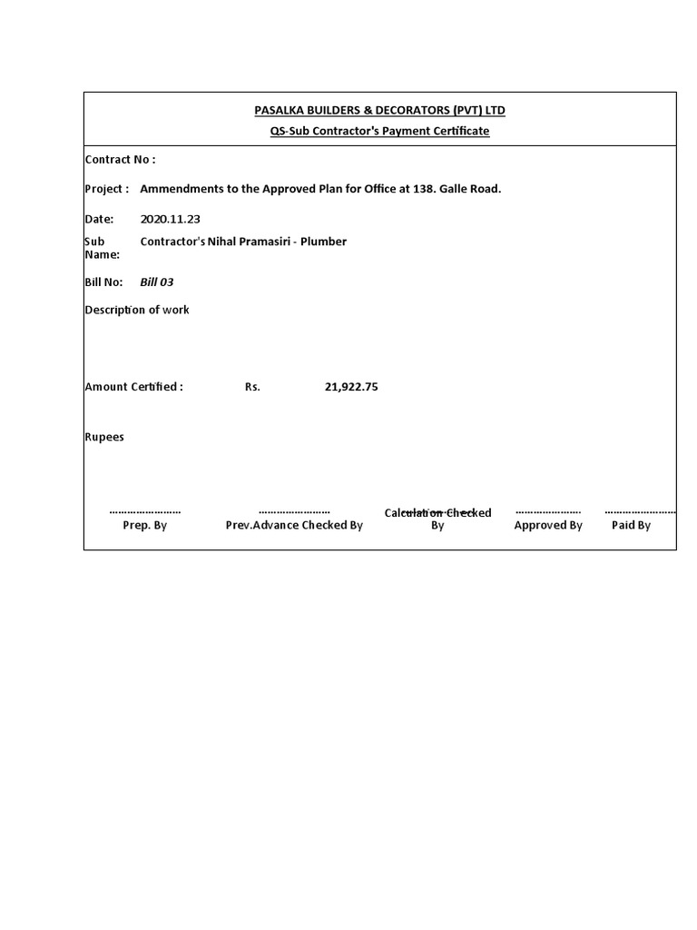 Plumber Bill 3 - Nihal Premasiri (No.138, Colombo 03) | PDF | Basement ...