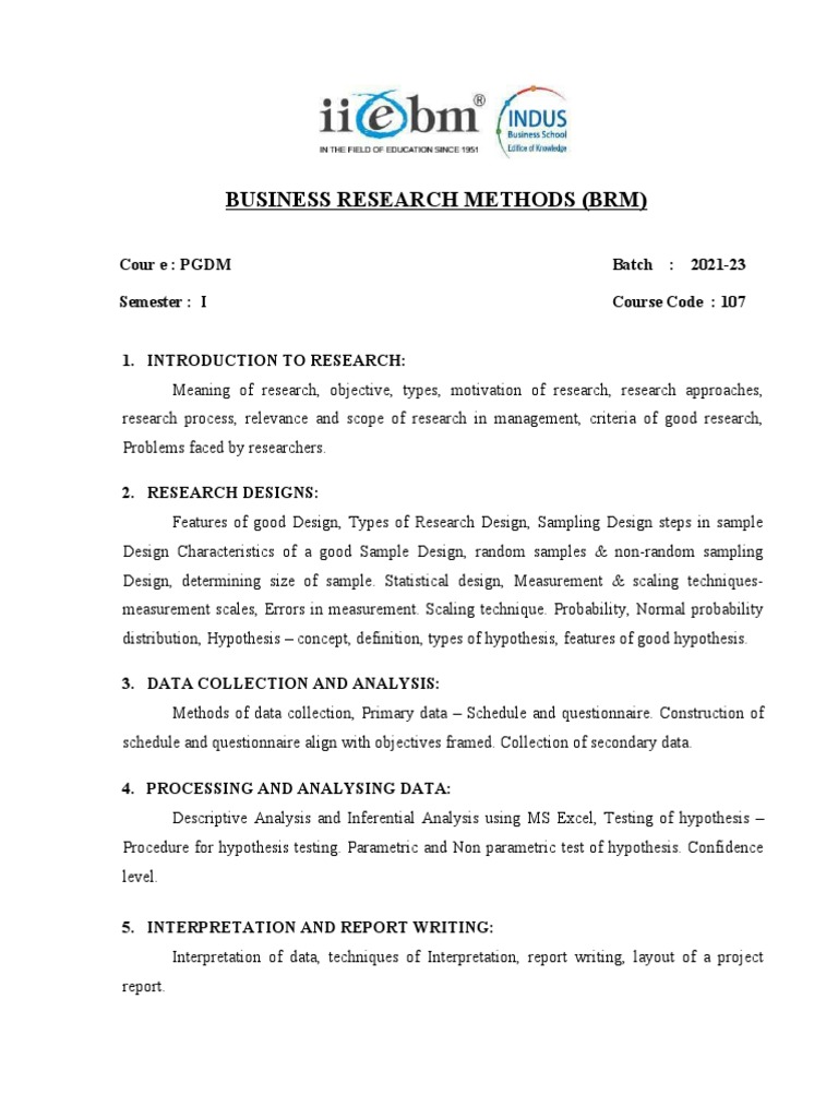 Business Research Methods Overview | PDF | Methodology | Sampling ...