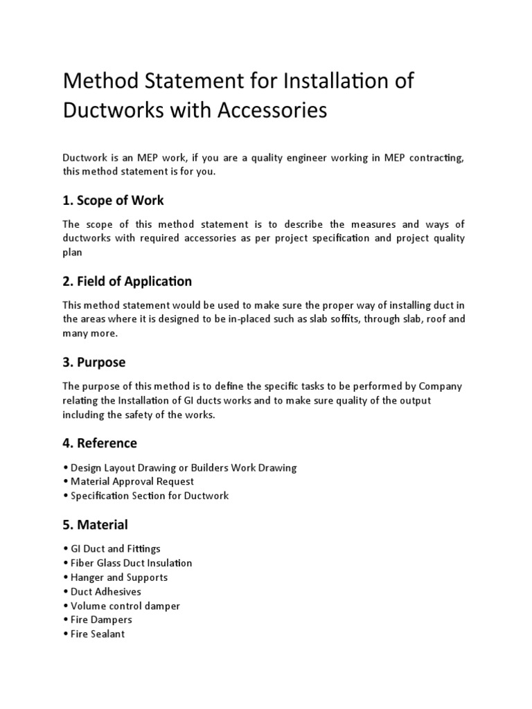 MOS Installation of GI Duct | PDF | Duct (Flow) | Mechanical Engineering
