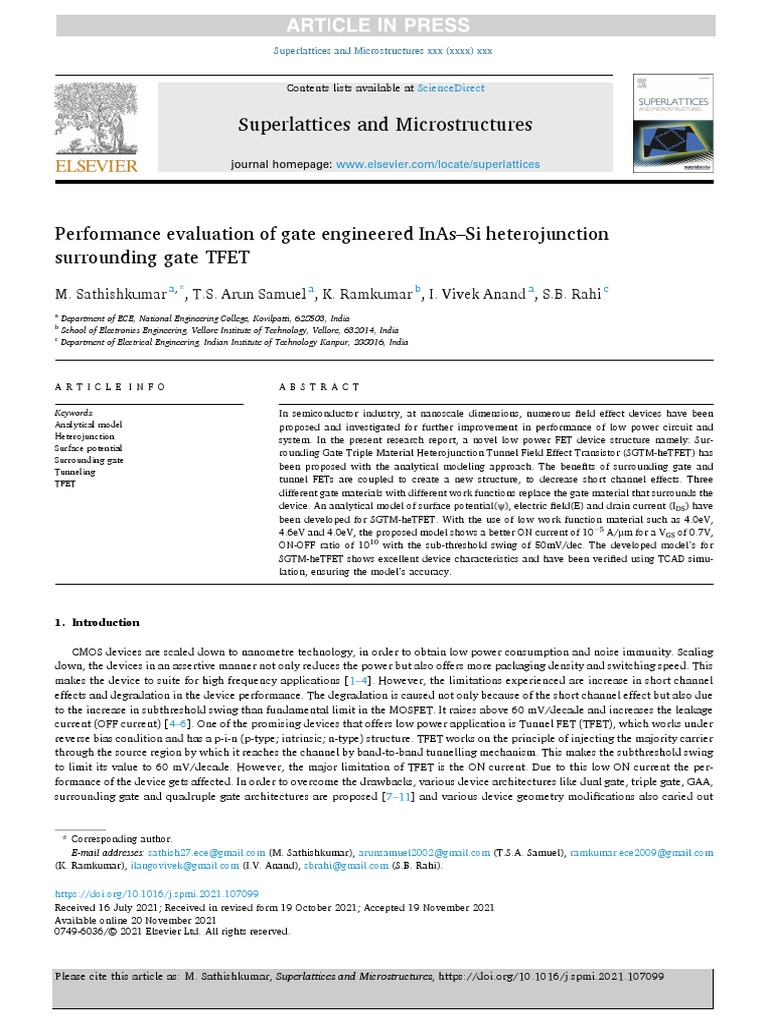 Performance Evaluation of Gate Engineered InAs-Si Heterojunction | PDF ... Performance Evaluation of Gate Engineered InAs-Si Heterojunction | PDF ...
