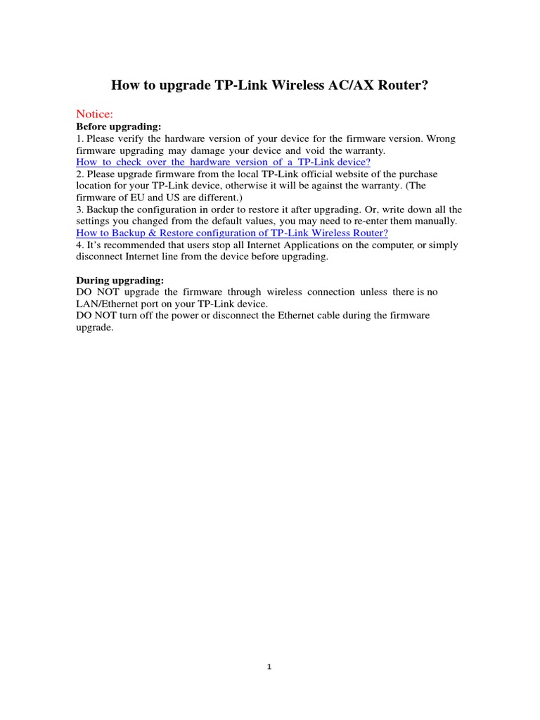 How To Upgrade Tp Link Wireless Ac And Ax Router Pdf Router Computing Computer File