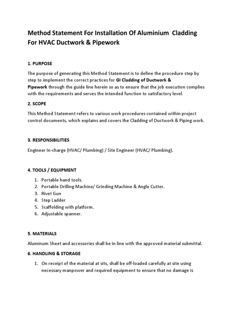 MOS For Installation of Alumium Cladding | PDF | Duct (Flow) | Applied ...