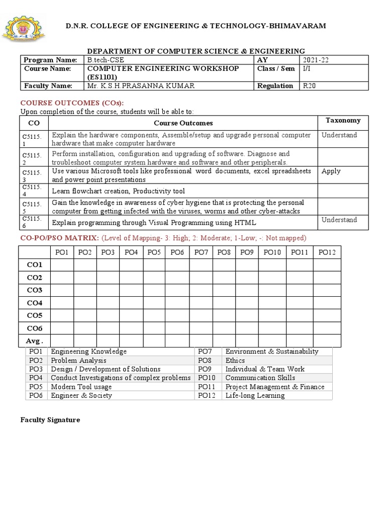CO_PO-Mapping cew | PDF
