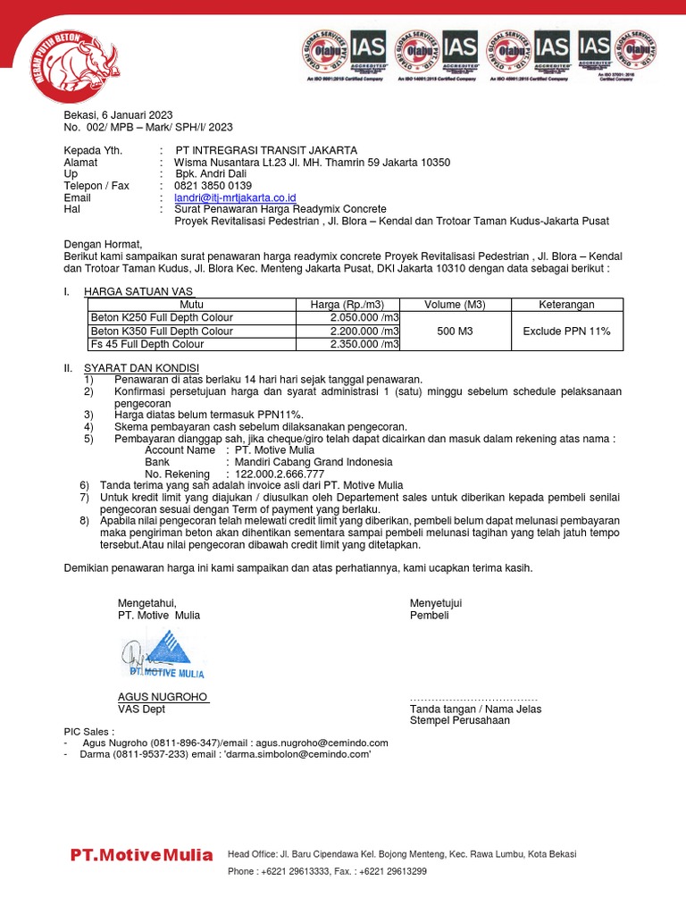Penawaran Beton - PT Merah Putih 1 | PDF