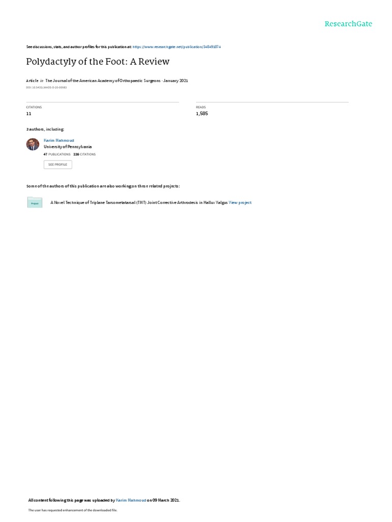 Polydactyly of The Foot A Review.92 | PDF | Toe | Foot