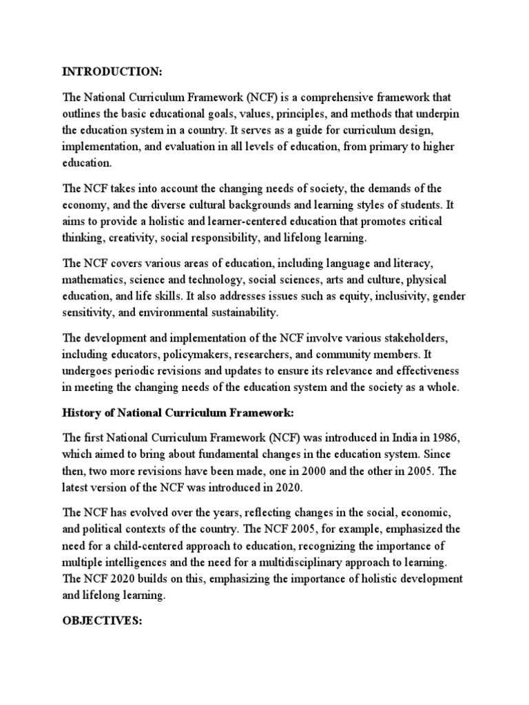 National Curriculum Framework Overview | PDF | Curriculum | Pedagogy