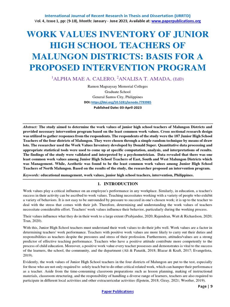 Work Values Inventory-03042023-1 | PDF | Teachers | Survey Methodology