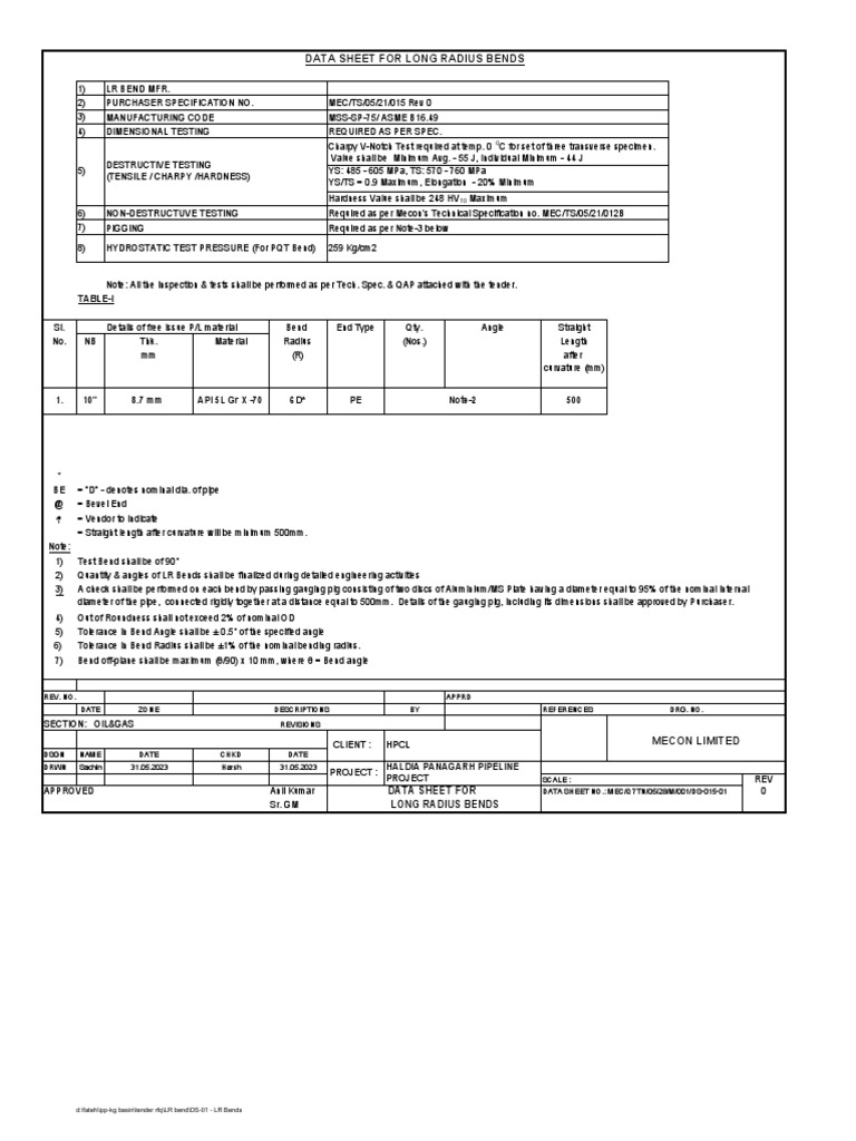 DS-01 - LR Bends | PDF | Materials | Building Engineering