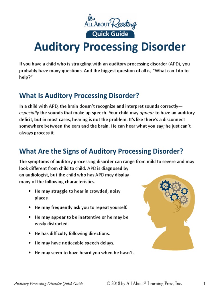 Auditory Processing Disorder Quick Guide | PDF | Otorhinolaryngology | Cognitive Psychology