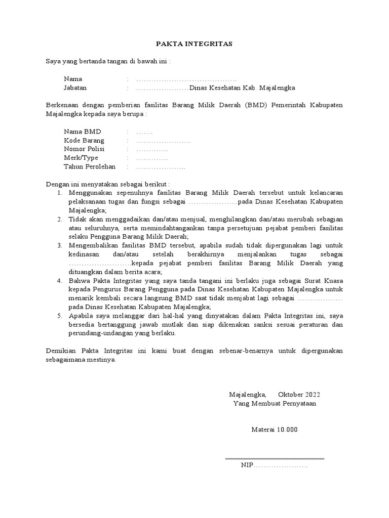 FORM PAKTA INTEGRITAS (1) | PDF