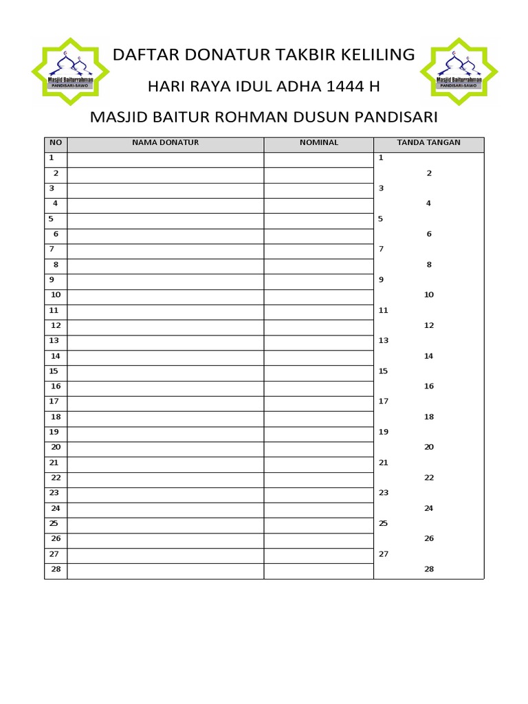 Daftar Donatur Takbir Idul Adha 1444 H | PDF