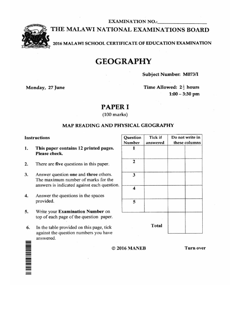 2016-Geography P1 | PDF