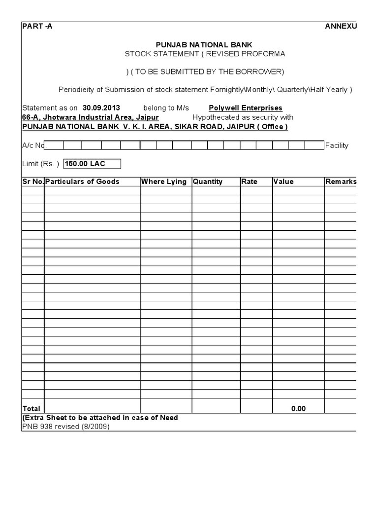 Stock Statement Format For Bank Loan | PDF | Personal Finance | Economies