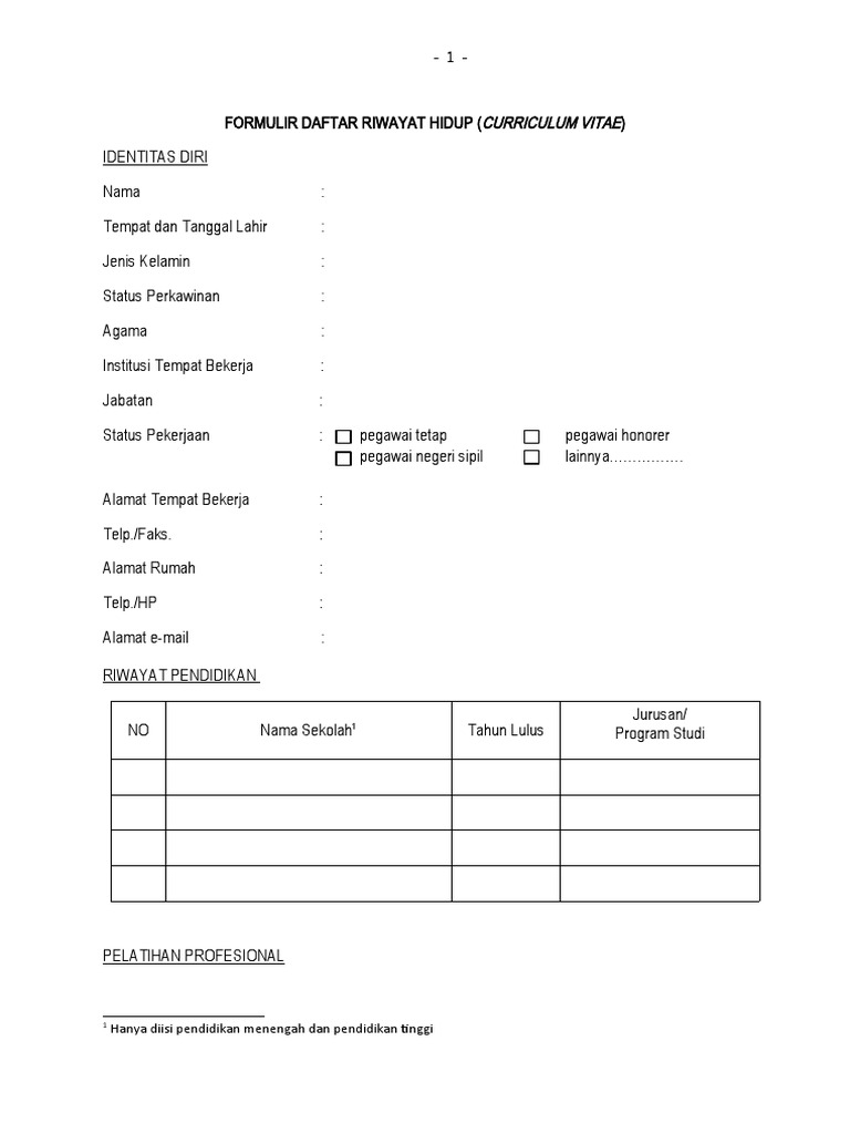 Formulir Daftar Riwayat Hidup Pemohon RPL | PDF