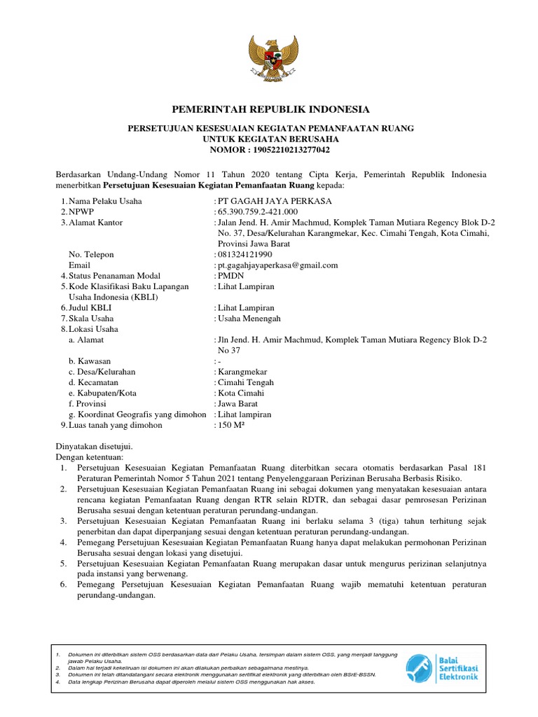 PKKPR PT Gagah Jaya Perkasa | PDF