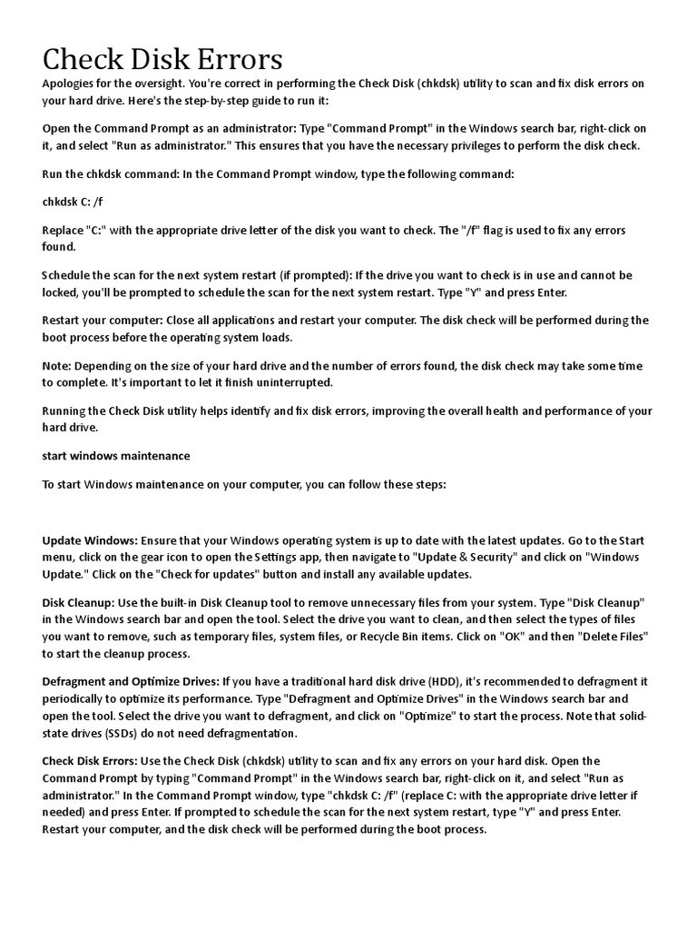 Check Disk Errors - 23-06-2023 | PDF | Booting | Hard Disk Drive