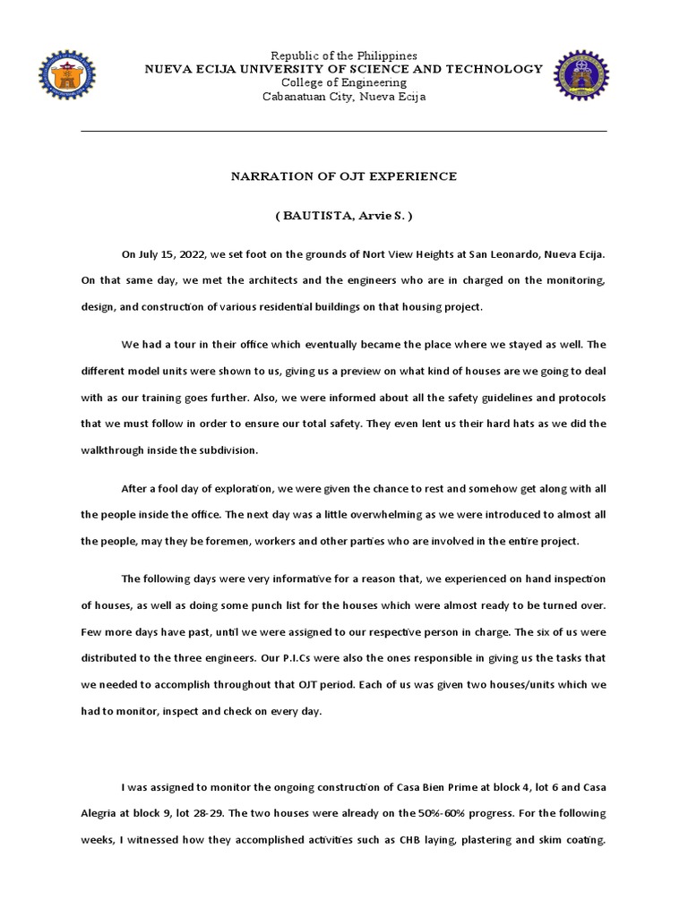 Narration of Ojt Experience | PDF