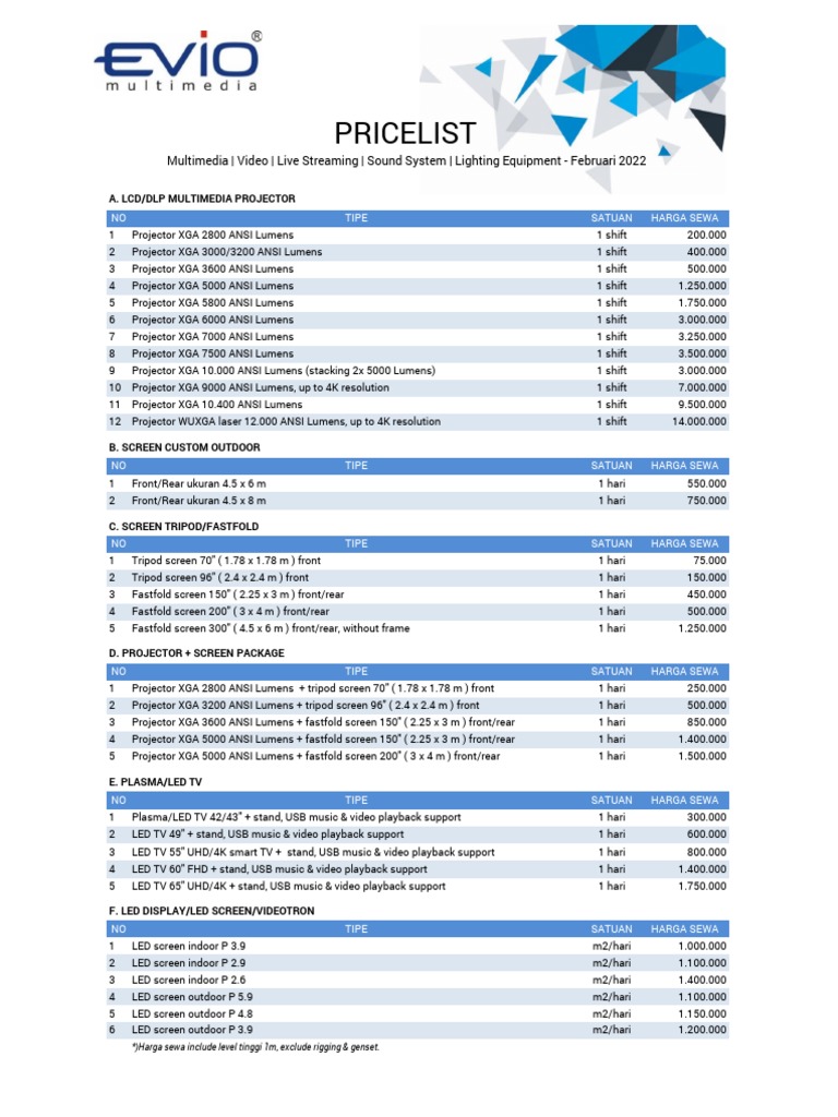 Harga Sewa Peralatan Multimedia | PDF | Hdmi | Streaming Media