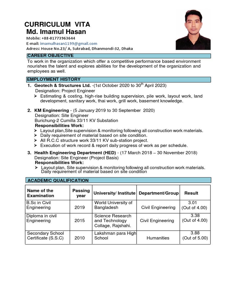 Civil Engineer Curriculum Vitae | PDF