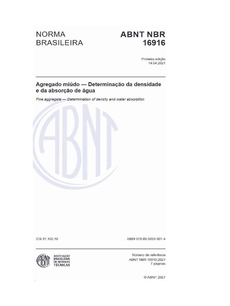NBR 16916.2021 - Agregado Miúdo - Densidade e Absorção | PDF