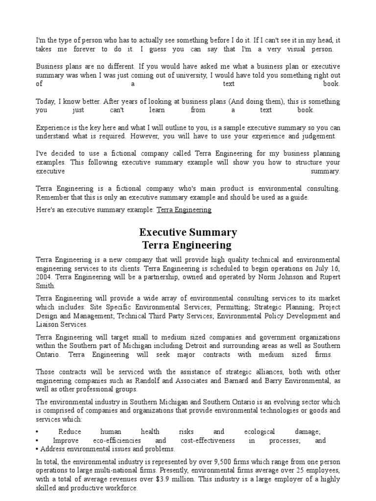 Executive Summary Example | PDF | Employment | Engineering