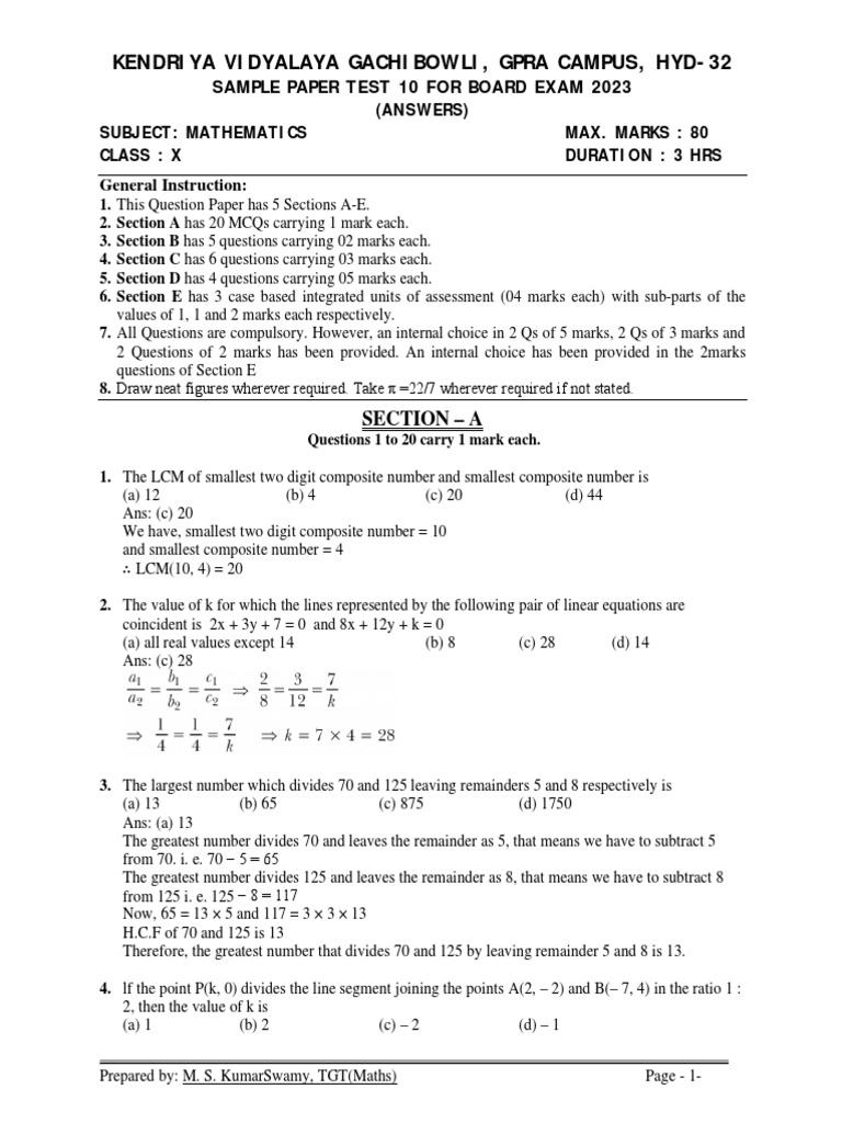 Class X Mathematics Sample Paper 2023 | PDF | Circle | Geometric Shapes