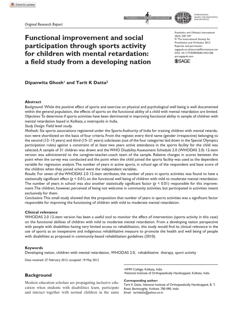 Ghosh Datta 2012 Functional Improvement and Social Participation Through Sports Activity For ...