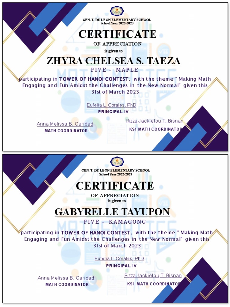 Math Cert Appreciation | PDF