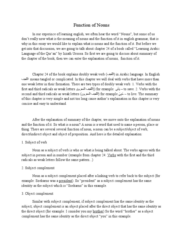 Function of Nouns | PDF | Object (Grammar) | Verb