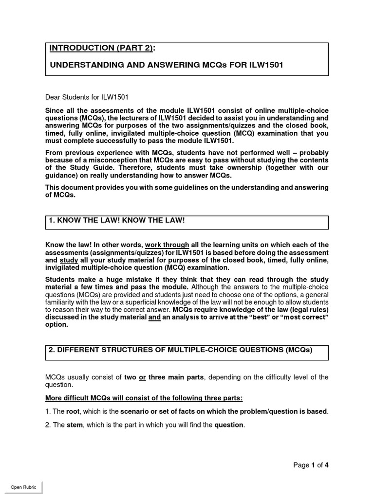 ILW1501 - Introduction (Part 2) - Understanding and Answering MCQs For ...