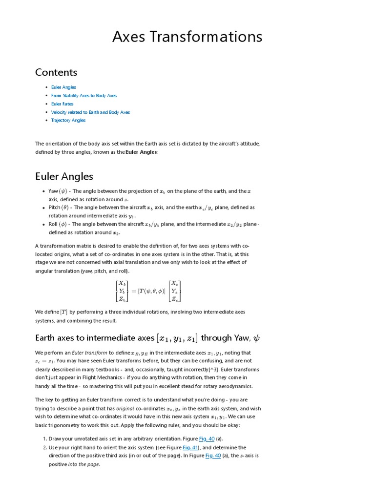 Axes Transformations - Aircraft Flight Mechanics by Harry Smith, PHD | PDF