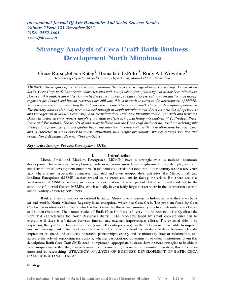 Strategy Analysis of Ceca Craft Batik Business Development North ...