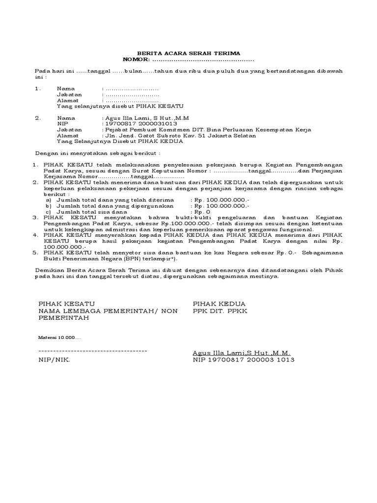 Contoh Berita Acara Serah Terima (BAST) 2022 | PDF