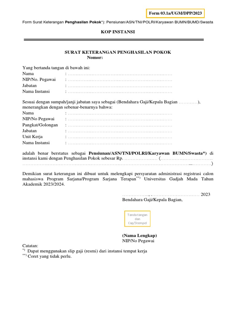 Keterangan Penghasilan Pokok Orang Tua Um CBT 2023 | PDF