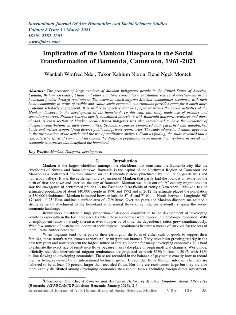 Implication of The Mankon Diaspora in The Social Transformation of ...