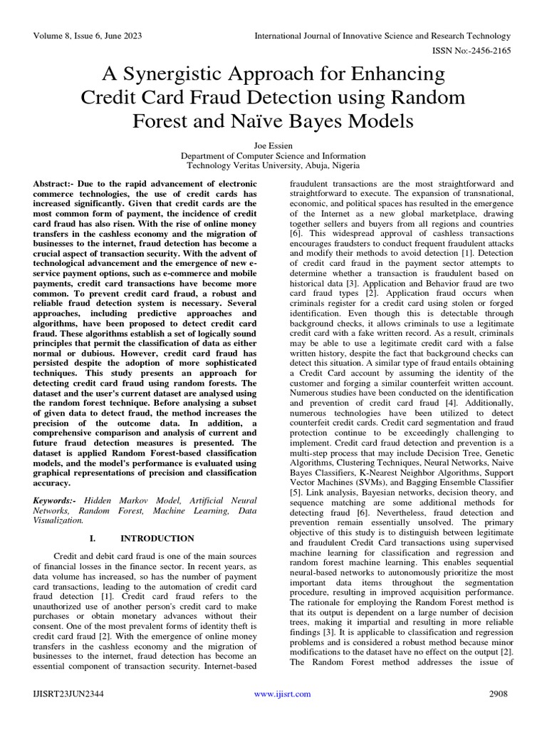 A Synergistic Approach For Enhancing Credit Card Fraud Detection Using Random Forest and Naïve ...