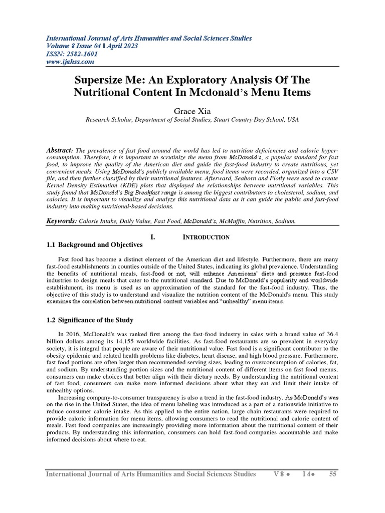 Supersize Me: An Exploratory Analysis of The Nutritional Content in ...